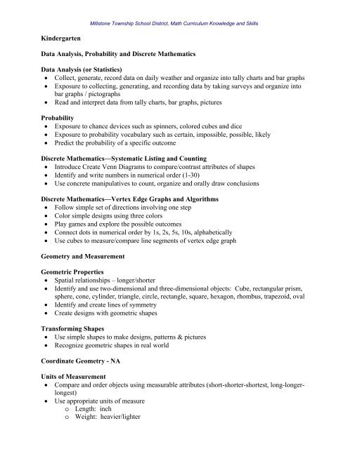 Kindergarten Data Analysis, Probability and Discrete Mathematics ...