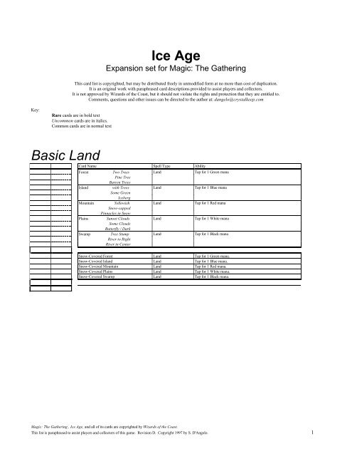 Magic Ice Age Card List - Crystal Keep