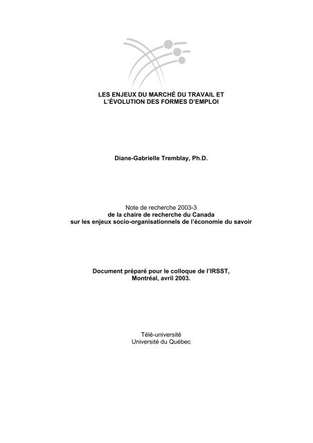 Les Enjeux Du Marché Du Travail Et L évolution Des Formes D Emploi