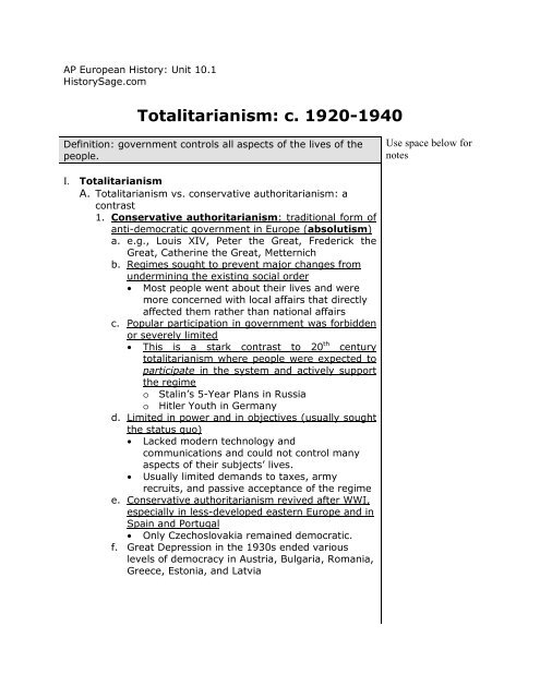 Totalitarianism: c. 1920-1940