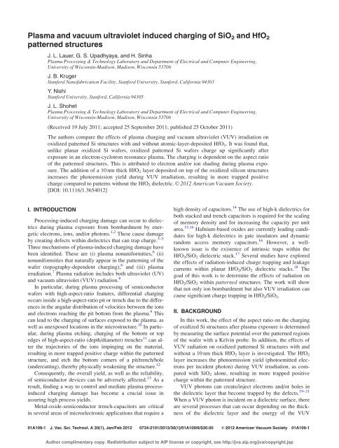 Plasma and vacuum ultraviolet induced charging of SiO2 and HfO2 ...