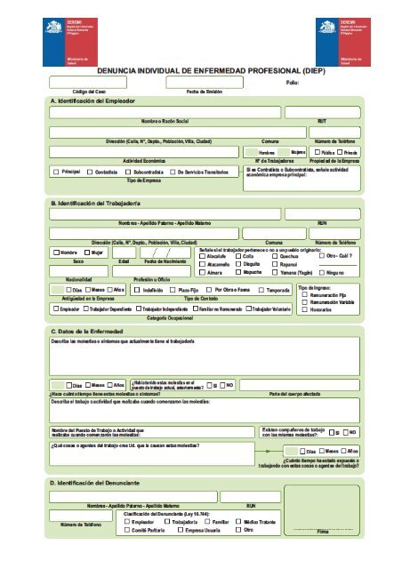 Formulario de enfermedad de profesional - SEREMI de Salud
