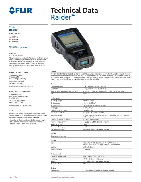 Technical Data Raider™ - FLIR.com - FLIR Systems