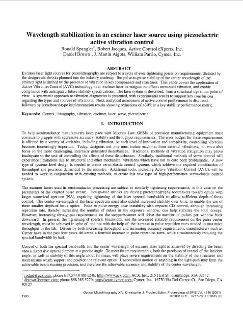 Wavelength stabilization in an excimer laser source using ... - Cymer