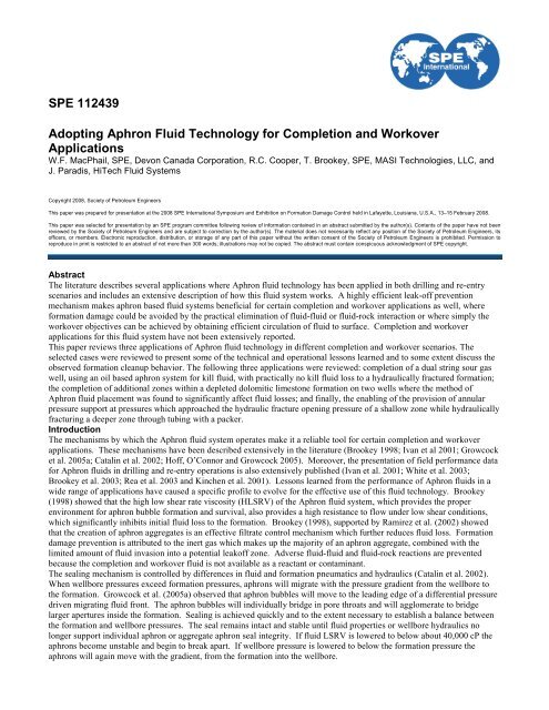 Adopting Aphron Fluid for Completion and Workover - HiTech Fluids