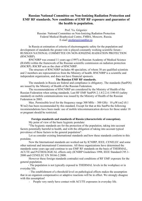 Russian National Committee on Non-Ionizing Radiation Protection ...