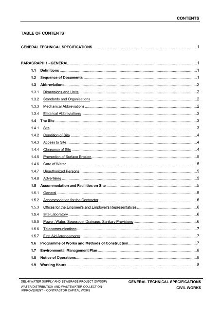 General Technical Specifications (Civil Works) 24/7 - Delhi Jal Board