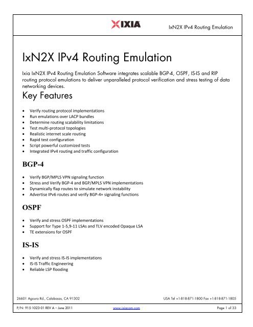 IxN2X IPv4 Routing Emulation - Ixia