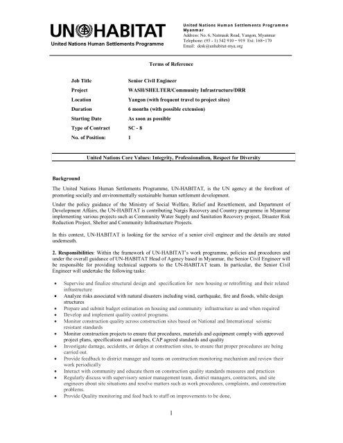 Terms of Reference Job Title Senior Civil Engineer Project WASH ...