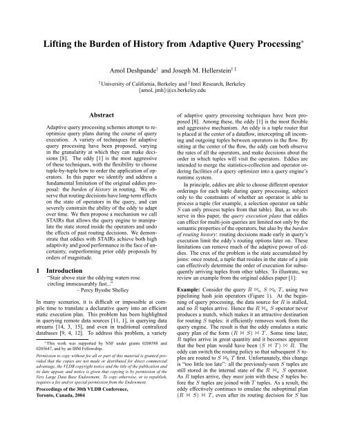 Lifting the Burden of History from Adaptive Query Processing