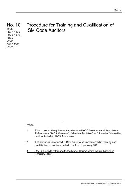 No. 10 Procedure for Training and Qualification of ISM Code Auditors