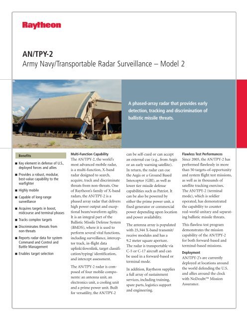 AN/TPY-2 Army Navy/Transportable Radar Surveillance ... - Raytheon