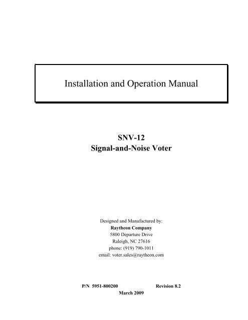 SNV-12 Installation and Operation Manual - Raytheon