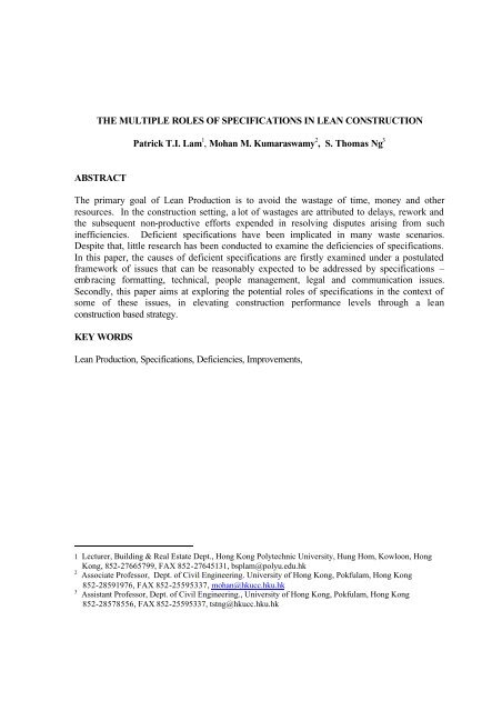 The Multiple Roles of Specifications in Lean Construction