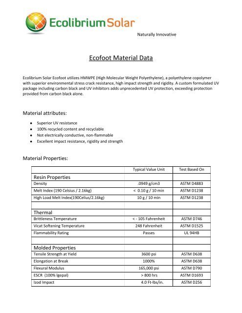 Ecofoot HMWPE Study PDF - Ecolibrium Solar