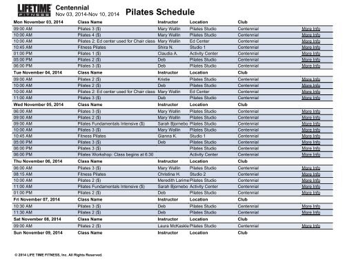 Pilates Schedule Centennial - Life Time Fitness Scheduling