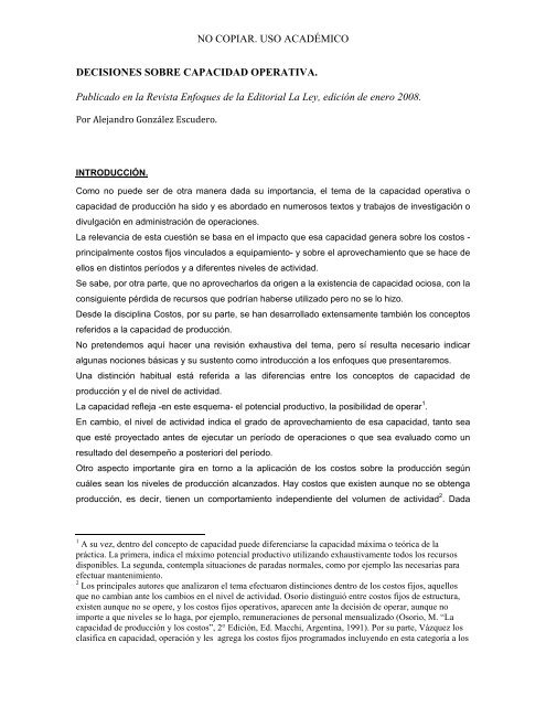 Decisiones sobre capacidad operativa - Alejandro Gonzalez y ...