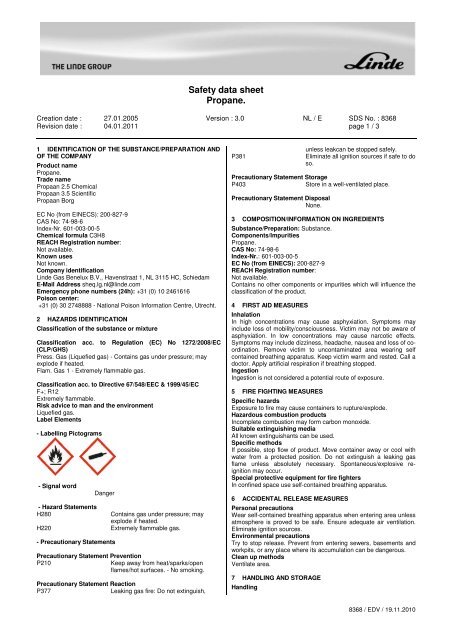 Safety data sheet Propane. - Linde Gas