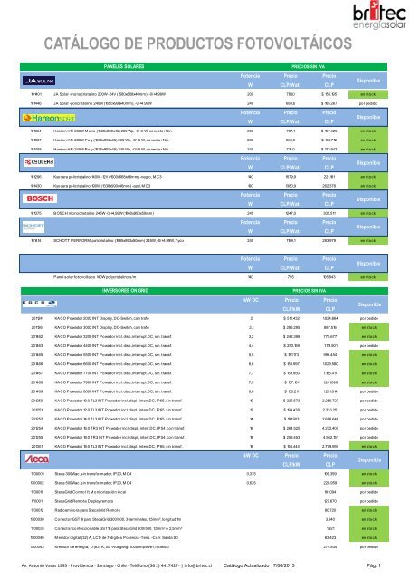 CATÃ LOGO DE PRODUCTOS FOTOVOLTÃ ICOS - Britec