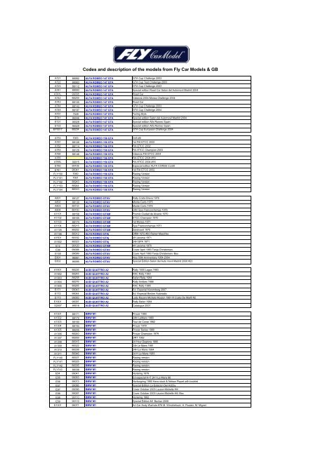 Codes and description of the models from Fly Car Models ... - Creative