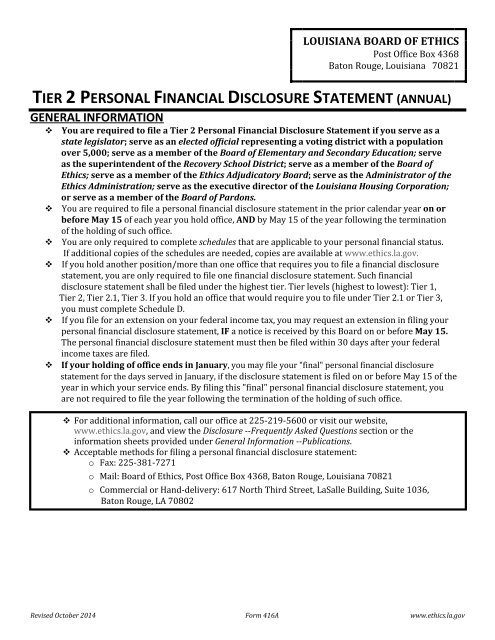 Disclosure Form 416a - Louisiana Ethics Administration Program