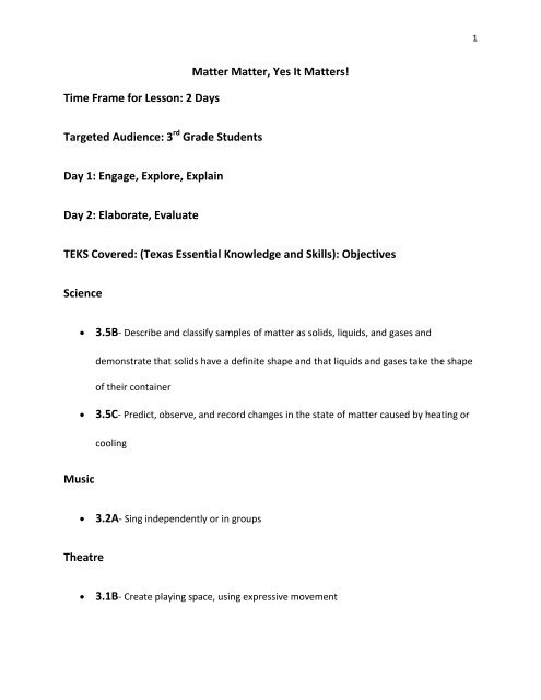 Matter Matter Lesson Plan