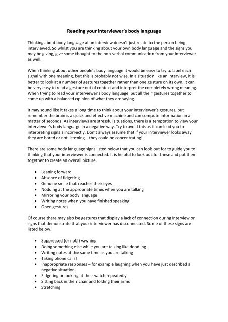 Job Interview Body Language Tips Body Language Interview Language