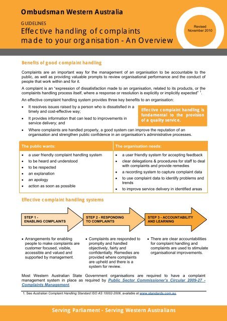 Effective handling of complaints made to your ... - Ombudsman