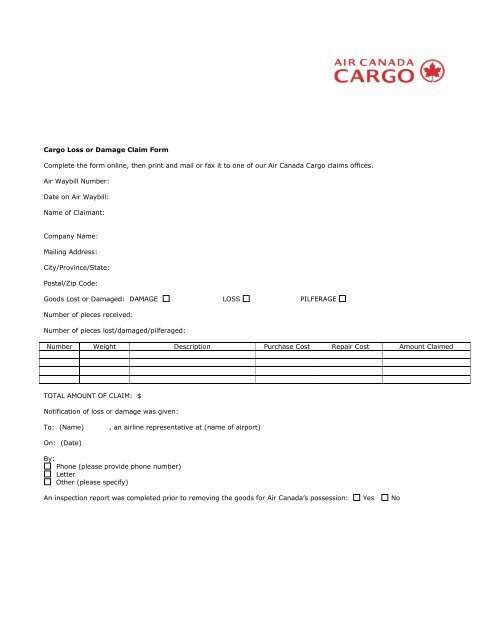 Cargo Loss Or Damaged Claim Form Air Canada cargo-loss-or-damaged-claim-form-air-canada