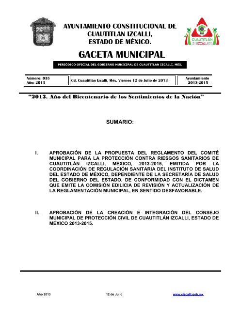 GACETA MUNICIPAL - Ayuntamiento de CuautitlÃ¡n Izcalli