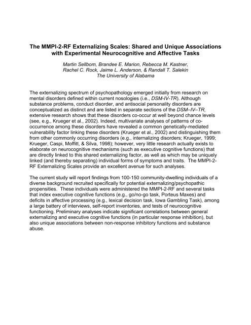 The MMPI-2-RF Externalizing Scales - University of Minnesota Press
