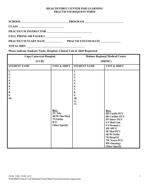 Practicum Request Form - Health First