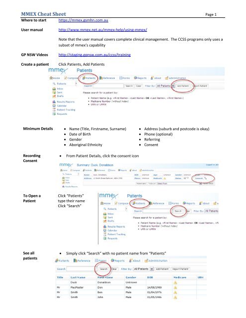 GP NSW CCSS mmex CheatSheet