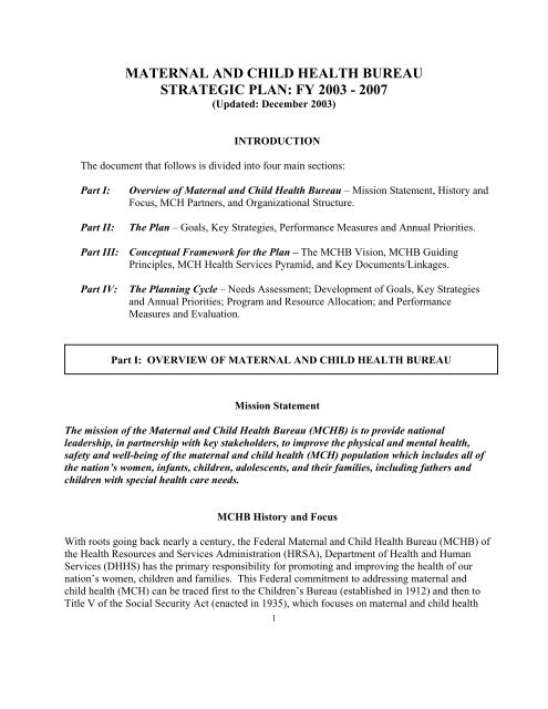 MCHB Strategic Plan - Maternal and Child Health Bureau - HRSA