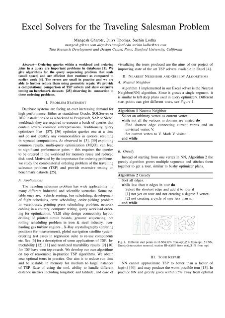 Excel Solvers for the Traveling Salesman Problem - TRDDC
