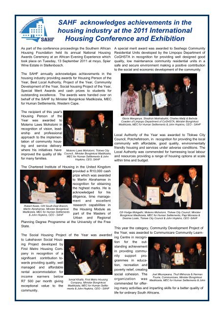 2011 award winners - SAHF