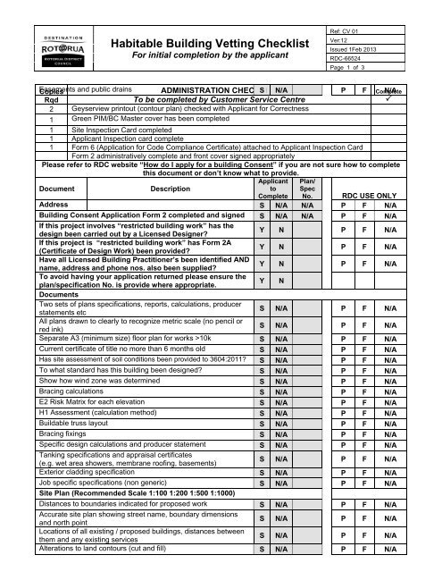 Habitable Building Vetting Checklist