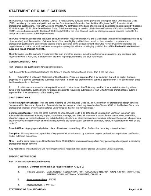 statement of qualifications - Columbus Regional Airport Authority