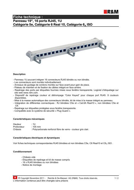 Fiche technique - R&M