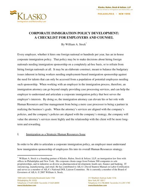 Corporate Immigration Policy Development: A Checklist for Employers