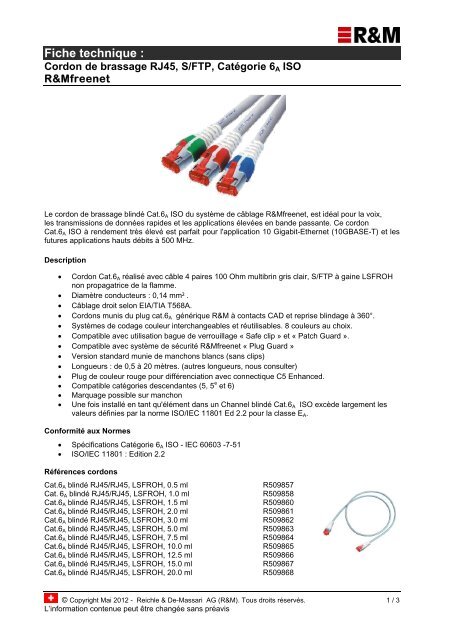 Fiche technique - R&M