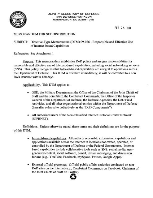 Directive-Type Memorandum (DTM) 09-026 - Responsible and ...