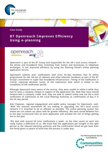 BT Openreach Improves Efficiency Using e-planning - Planning Portal