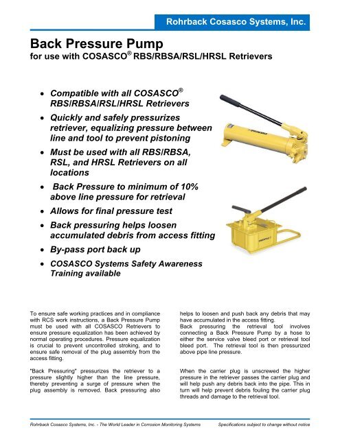 RBS/RBSA/RSL/HRSL Retrievers - Rohrback Cosasco Systems