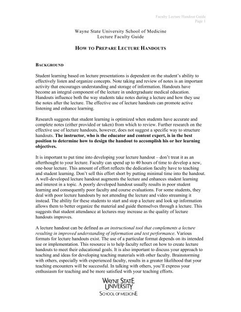 How to Prepare Lecture Handouts - Wayne State University