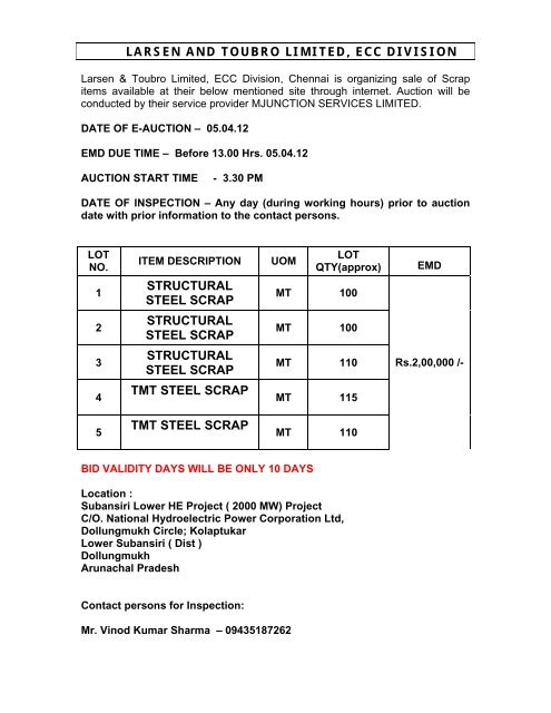 larsen and toubro limited, ecc division structural steel scrap ...