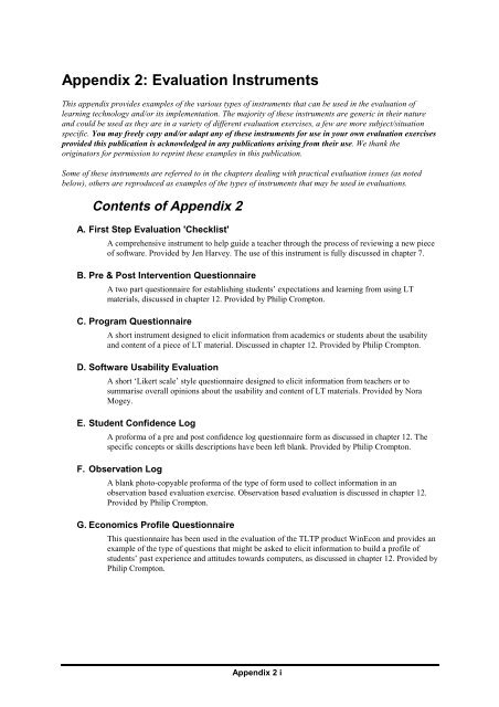 Appendix 2: Evaluation Instruments - ICBL