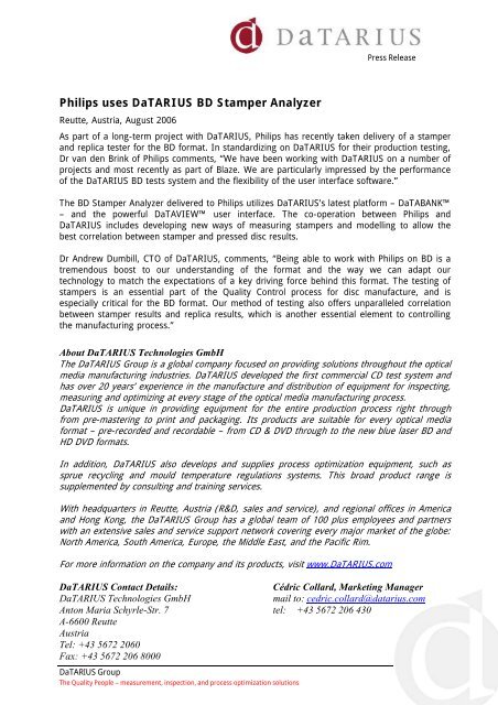 Philips uses DaTARIUS BD Stamper Analyzer