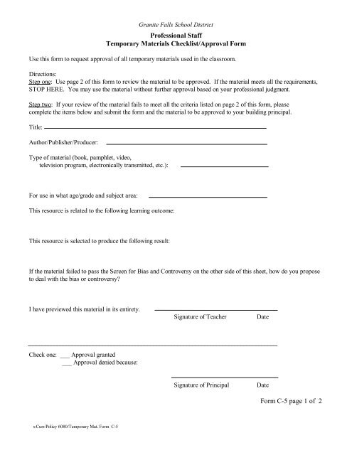 Professional Staff Temporary Materials Checklist/Approval Form ...