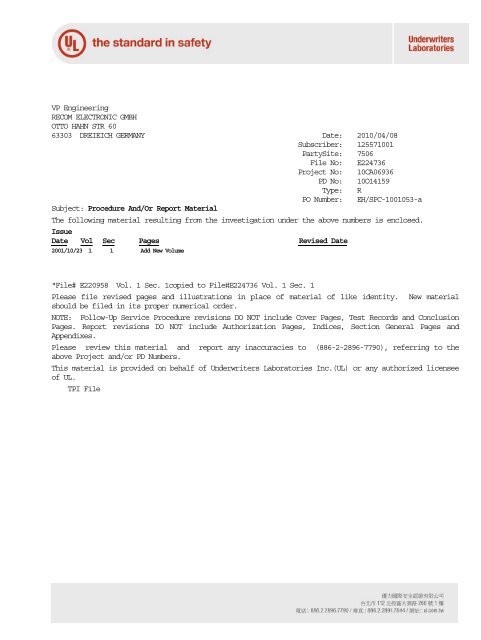 UL Test Report - Recom International Power Gmbh